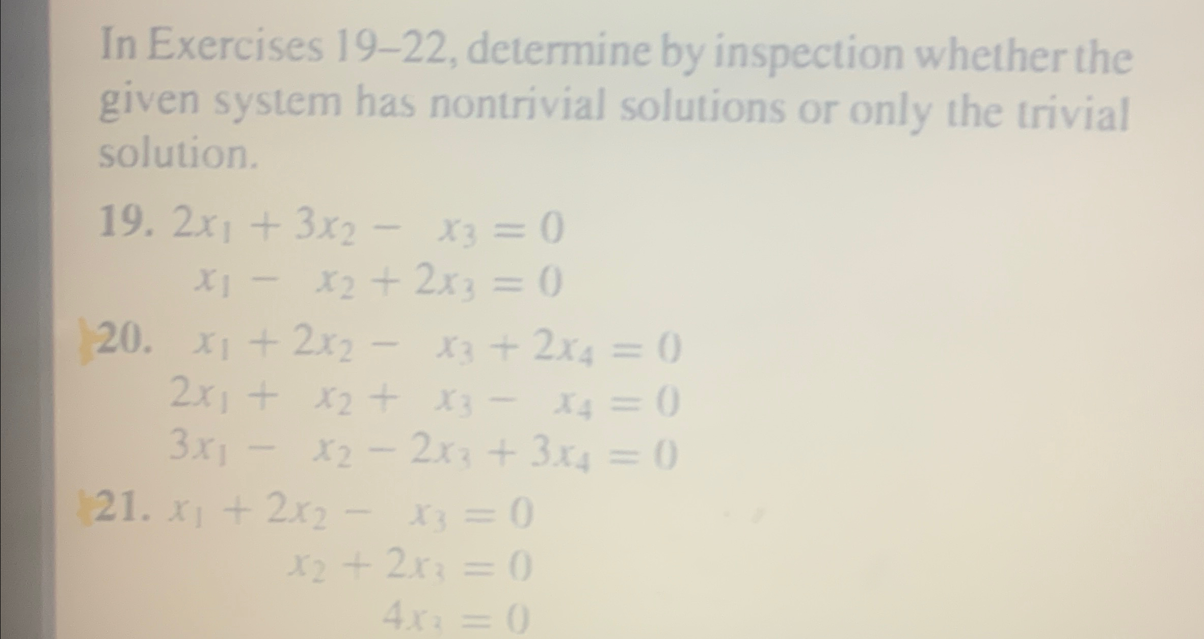 Solved In Exercises 19-22, ﻿determine by inspection whether | Chegg.com