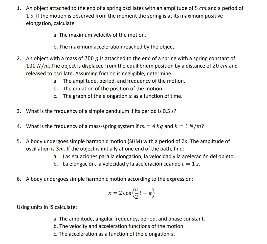Solved 1. ﻿An object attached to the end of a spring | Chegg.com