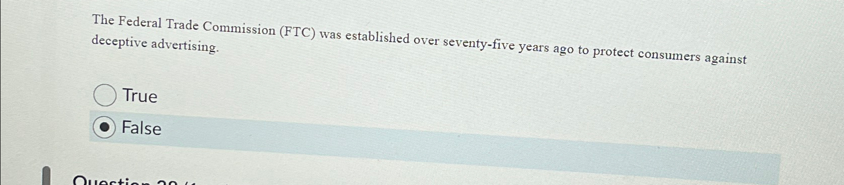 Solved The Federal Trade Commission (FTC) ﻿was established | Chegg.com