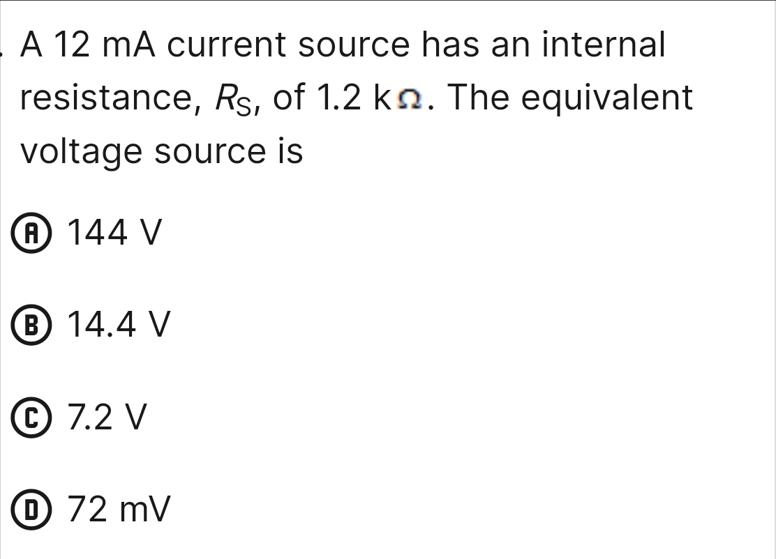 Solved A 12 ﻿mA current source has an internal resistance, | Chegg.com
