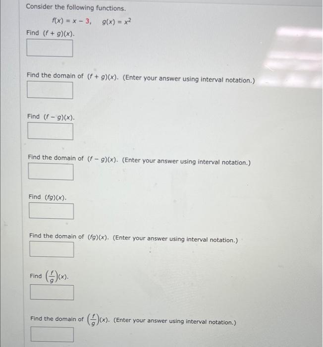 Solved Consider the following functions. f(x)=x−3,g(x)=x2 | Chegg.com