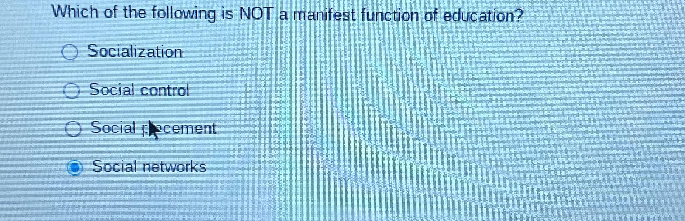 Solved Which of the following is NOT a manifest function of | Chegg.com