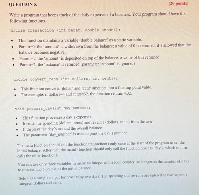 Solved QUESTION 5. (20 points) Write a program that keeps | Chegg.com