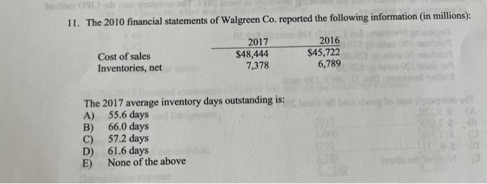 Solved 11. The 2010 financial statements of Walgreen Co. | Chegg.com