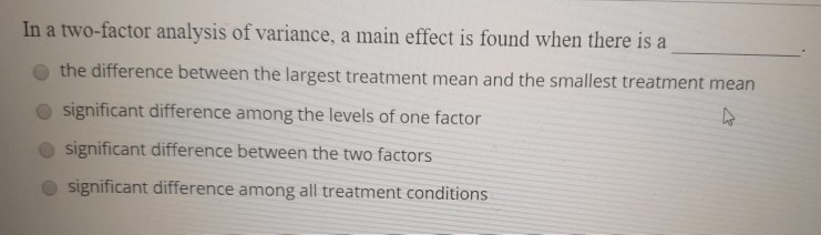 Solved In a two-factor analysis of variance, a main effect | Chegg.com