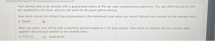 Solved Your pension plan is an annuity with a guaranteed | Chegg.com
