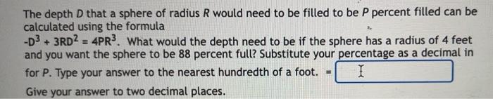 Solved The depth D that a sphere of radius R would need to | Chegg.com