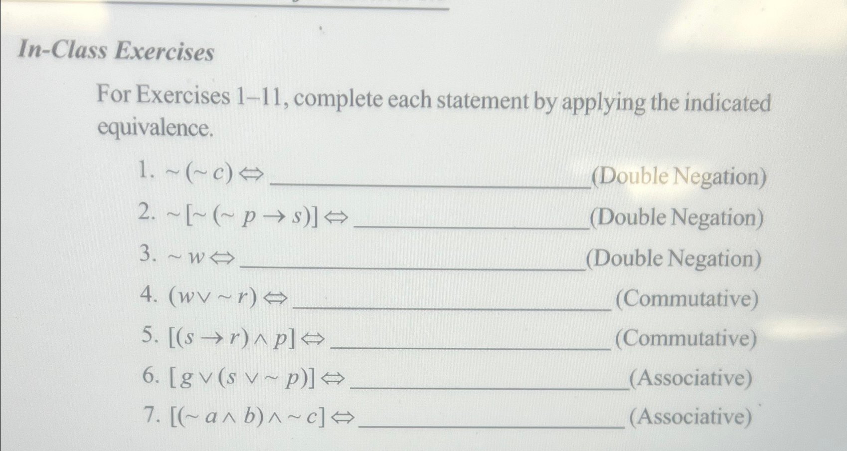Solved In-Class ExercisesFor Exercises 1-11, ﻿complete each | Chegg.com