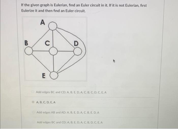 Solved If The Given Graph Is Eulerian Find An Euler Circuit 7010