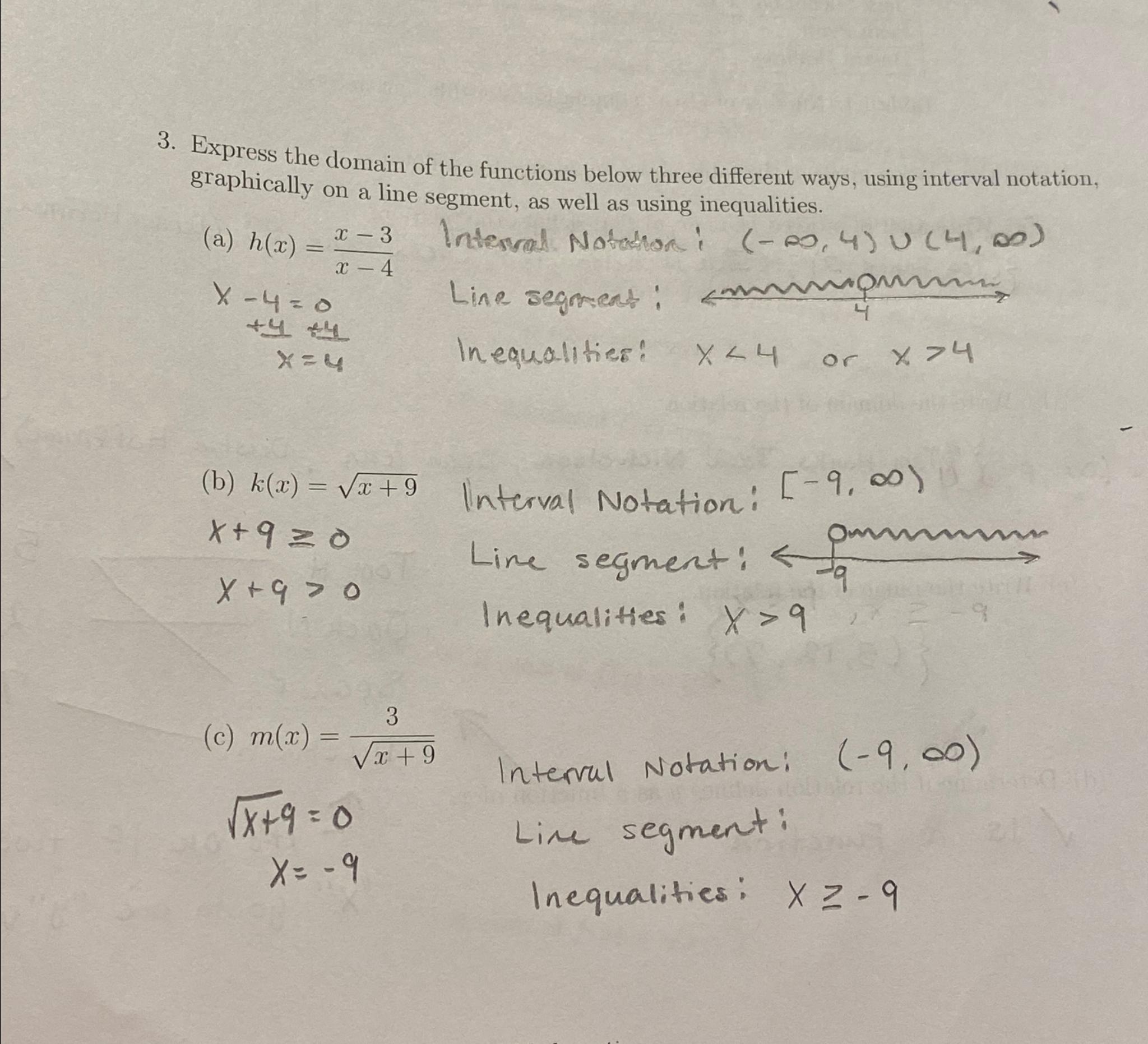 Solved Express the domain of the functions below three | Chegg.com