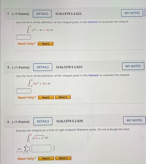 Solved 7. [-/1 Points) DETAILS SCALCET8 5.2.022. MY NOTES | Chegg.com