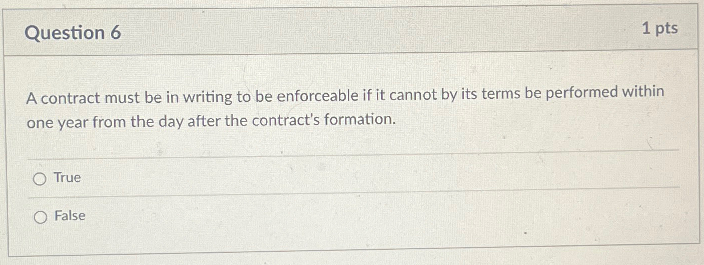 Solved Question 61 ﻿ptsA contract must be in writing to be | Chegg.com