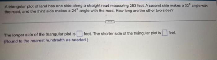 Solved A triangular plot of land has one side along a | Chegg.com