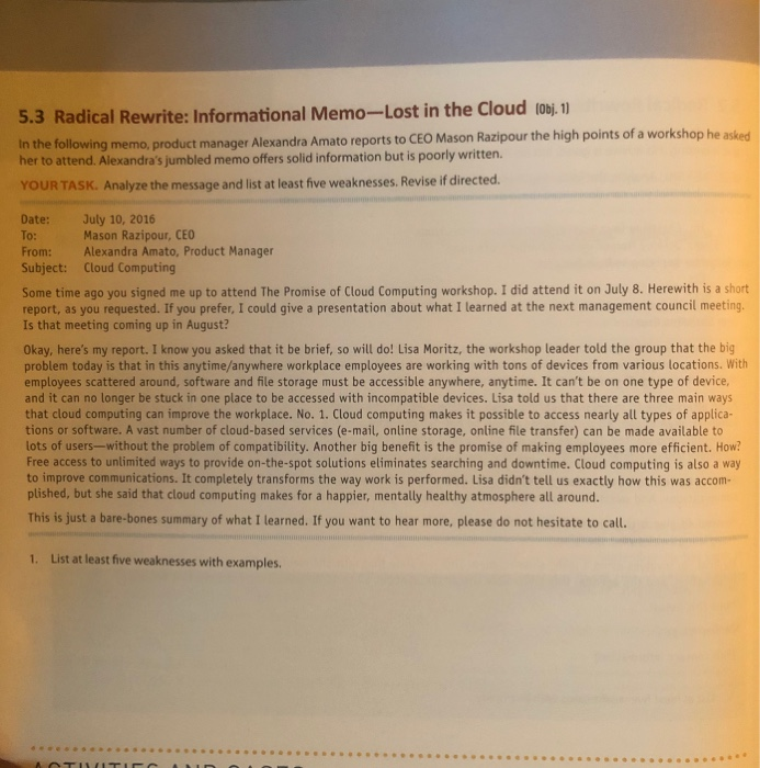 Solved 5.3 Radical Rewrite: Informational Memo-Lost in the | Chegg.com