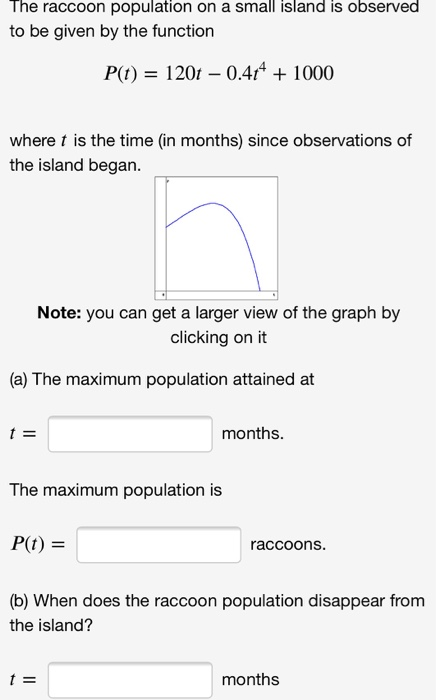 Solved The raccoon population on a small island is observed | Chegg.com
