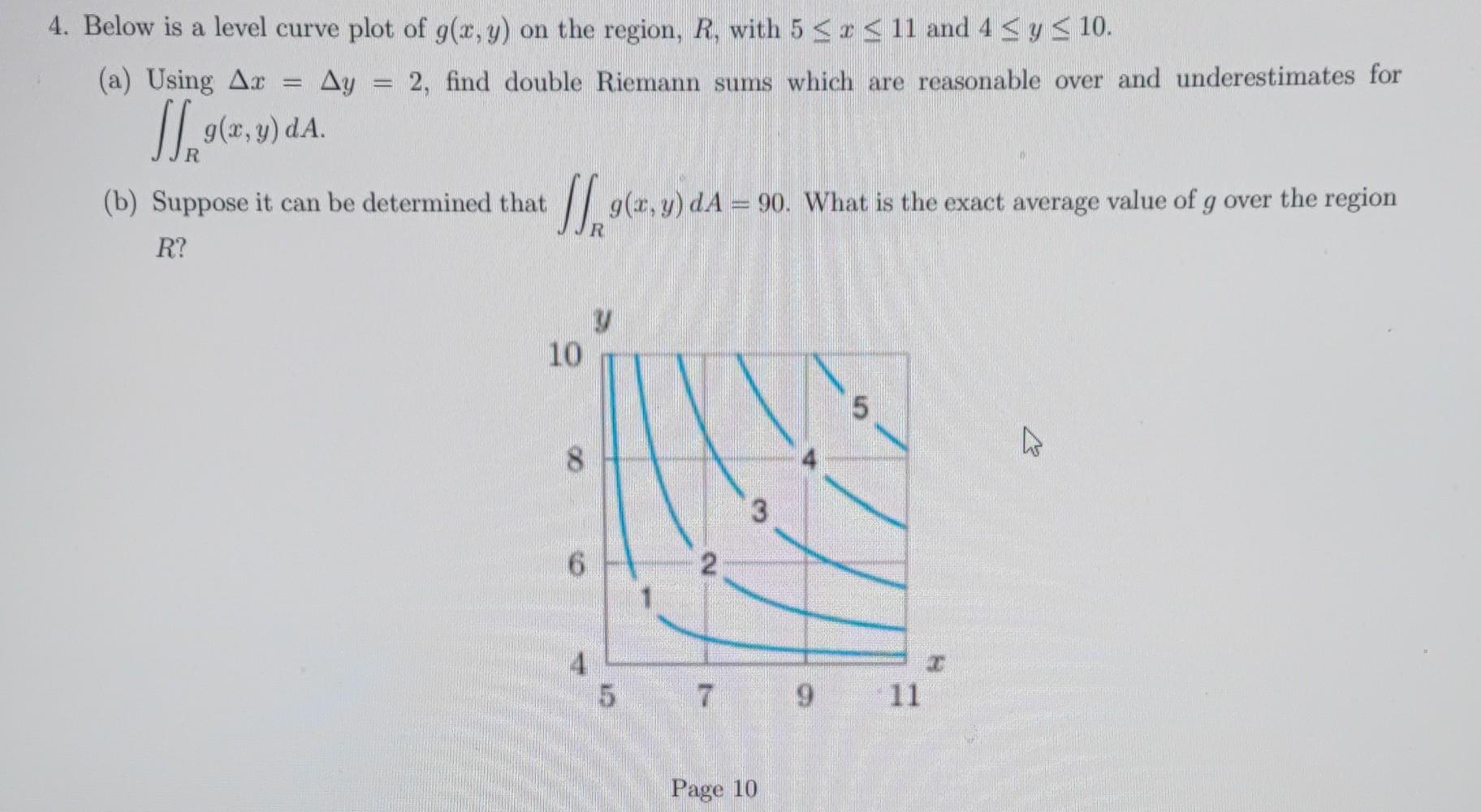 Solved 4. Below is a level curve plot of g(x,y) on the | Chegg.com