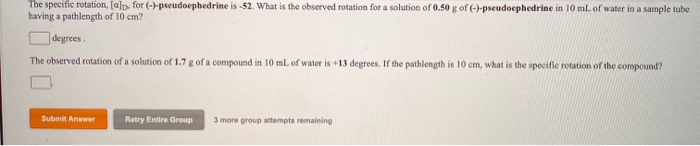 Solved The specific rotation, (alp, for -)-pseudoephedrine | Chegg.com