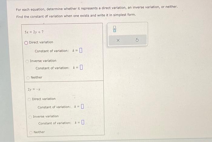 Solved For each equation, determine whether it represents a | Chegg.com