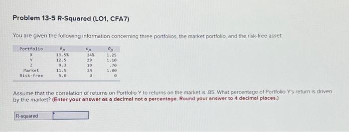 Solved Problem 13-5 R-Squared (LO1, CFA7) You are given the | Chegg.com