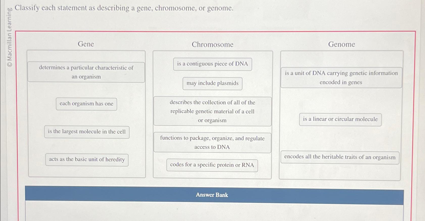 Solved ?∞ ﻿Classify each statement as describing a gene, | Chegg.com