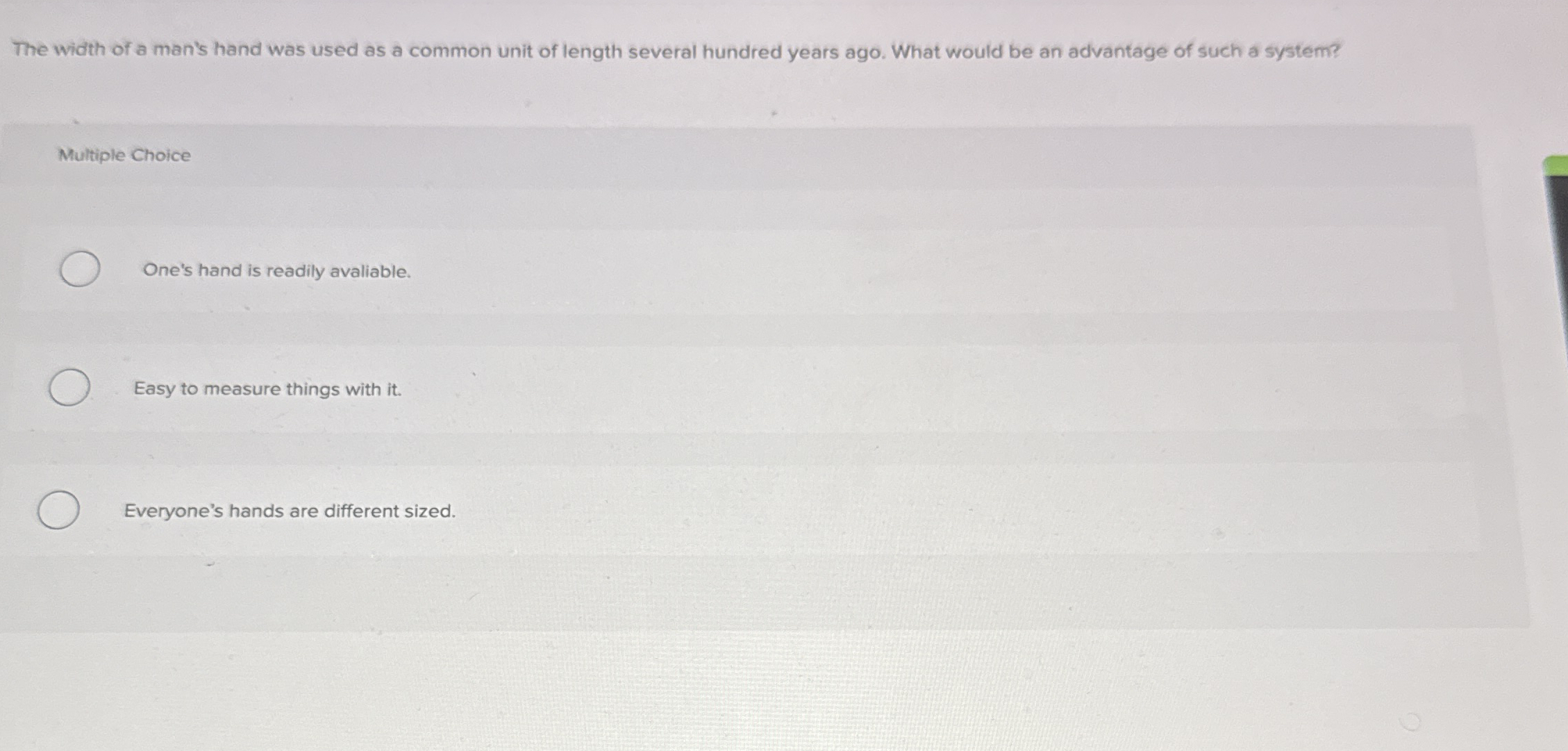 Solved The width of a man's hand was used as a common unit | Chegg.com