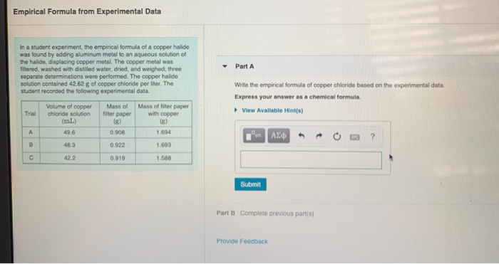 Solved Empirical Formula from Experimental Data In a student | Chegg.com