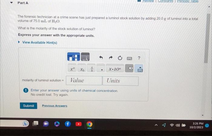 Solved Part A What is the molarity of the stock solution | Chegg.com