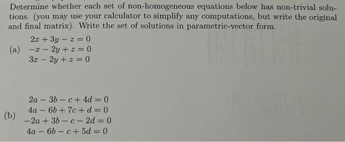 Solved Determine whether each set of non-homogeneous | Chegg.com