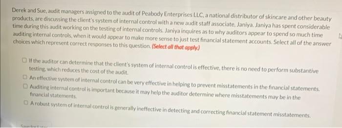 Solved Derek and Sue, audit managers assigned to the audit | Chegg.com