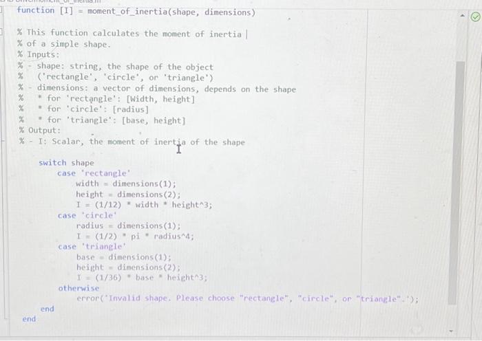 Solved moment_of_inertia (shape, dimensions) 3 % This | Chegg.com