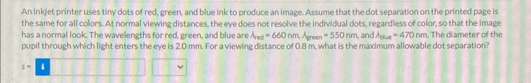 Solved An inkjet printer uses tiny dots of red, green, and | Chegg.com