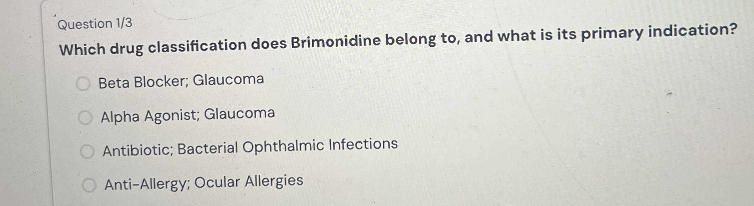 Solved Which drug classification does Brimonidine belong to, | Chegg.com