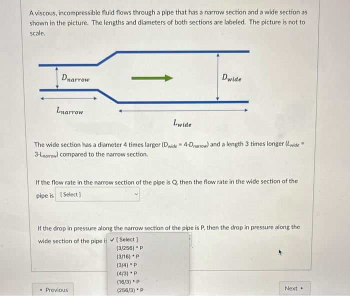 Solved A viscous, incompressible fluid flows through a pipe | Chegg.com