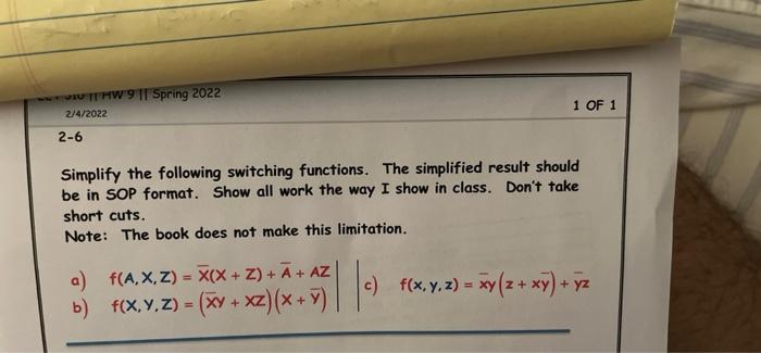 Solved 1 OF 1 THW 9 | Spring 2022 2/4/2022 2-6 Simplify the | Chegg.com