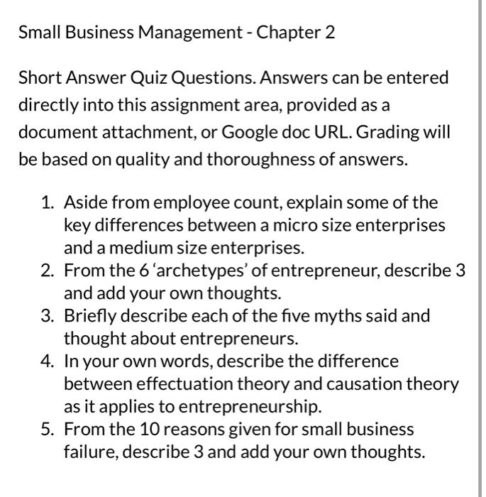 Solved Small Business Management - Chapter 2 Short Answer | Chegg.com