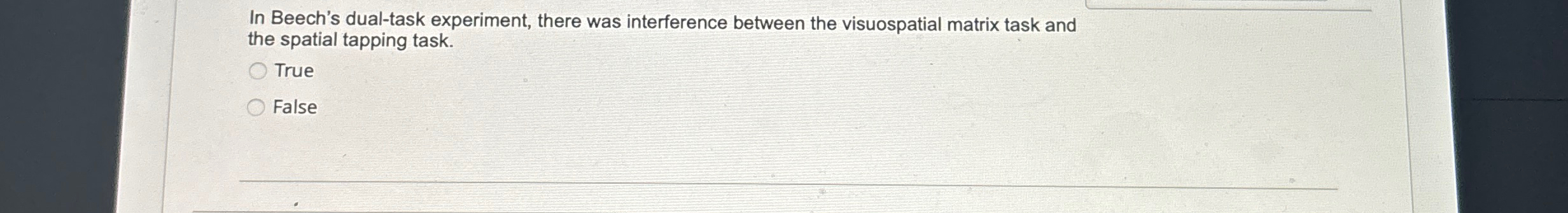 Solved In Beech's dual-task experiment, there was | Chegg.com