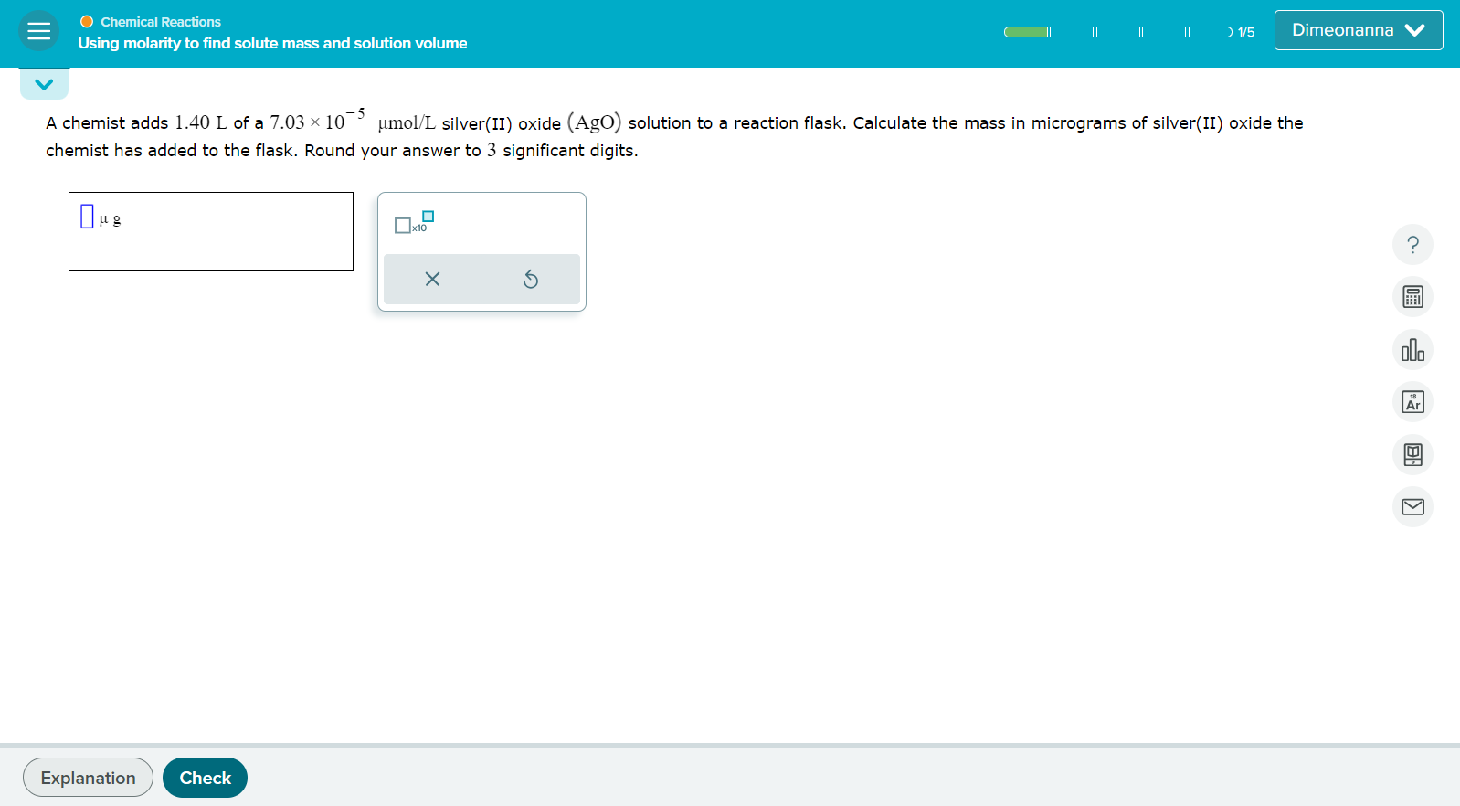 Solved A chemist adds 1.40L ﻿of a 7.03×10-5μmolL ﻿silver(II) | Chegg.com