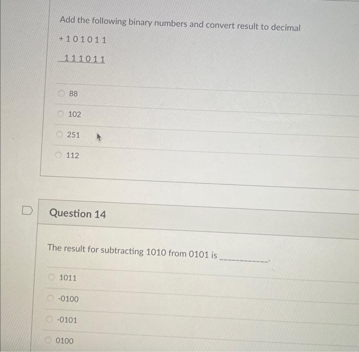 Solved Add the following binary numbers and convert result | Chegg.com