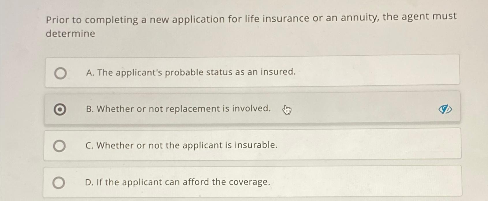 Solved Prior to completing a new application for life | Chegg.com