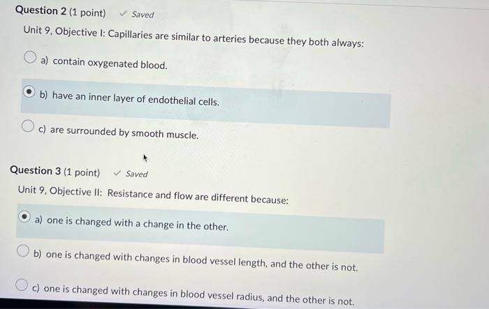 Solved Unit 9, Objective I: Capillaries are similar to | Chegg.com
