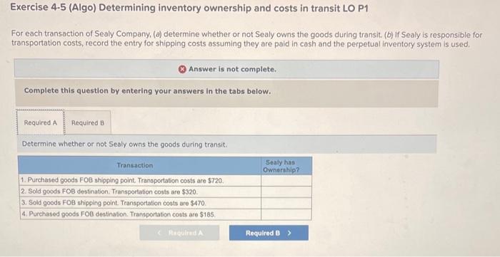 Solved Exercise 4-5 (Algo) Determining inventory ownership | Chegg.com