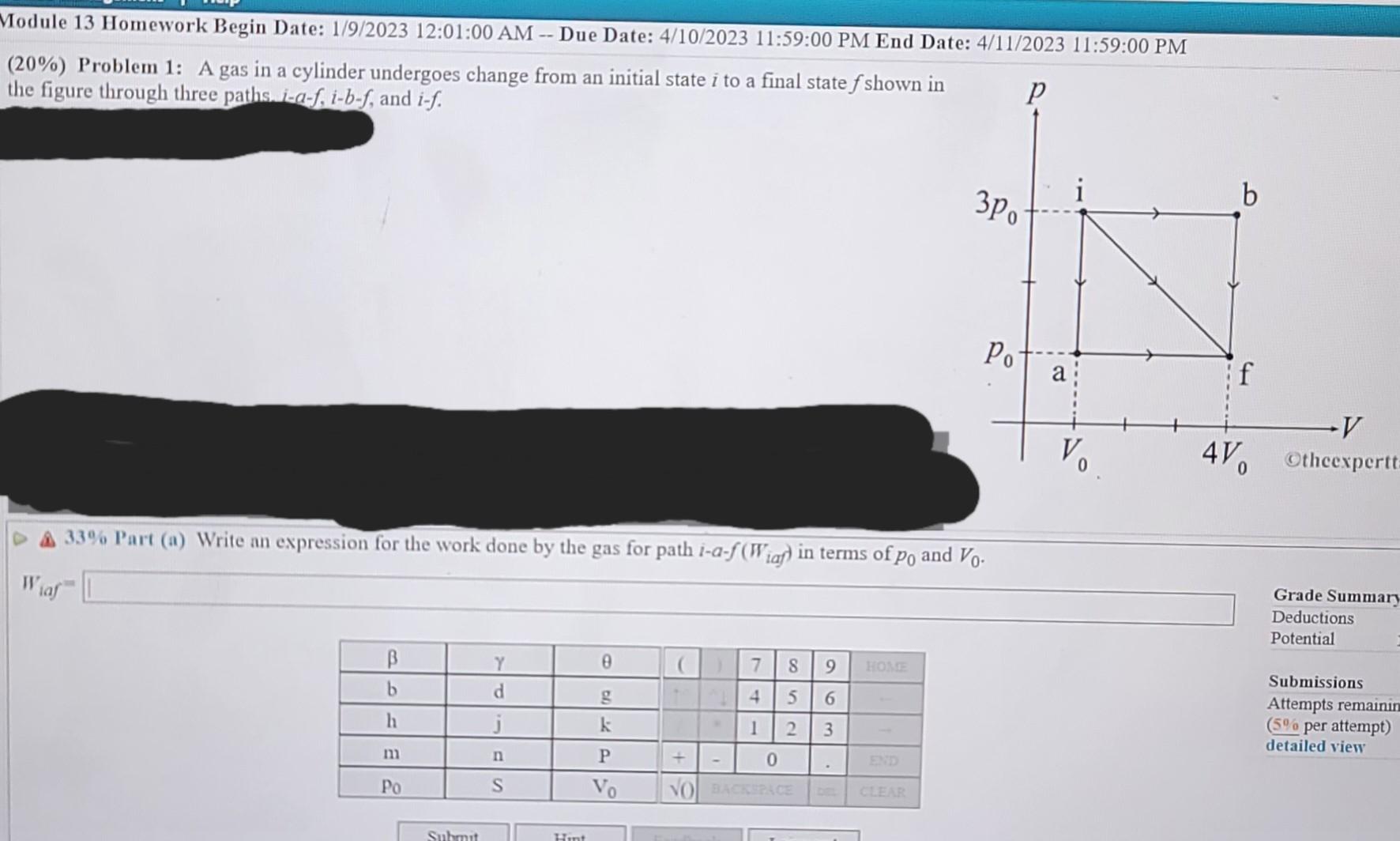 Solved (20\%) Problem 1: A gas in a cylinder undergoes | Chegg.com