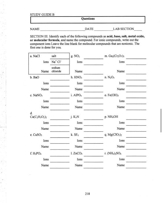 Solved STUDY GUIDE B Questions NAME DATE LAB SECTION SECTION | Chegg.com