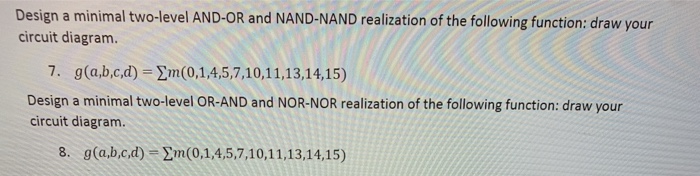 Solved Design a minimal two-level AND-OR and NAND-NAND | Chegg.com
