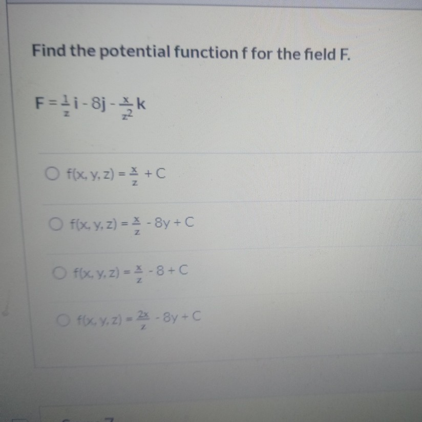 Solved Find the potential function f for the field F. | Chegg.com