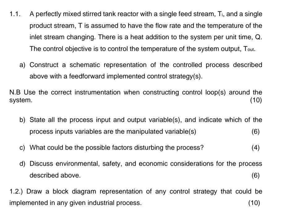 Solved 1.1. A perfectly mixed stirred tank reactor with a | Chegg.com