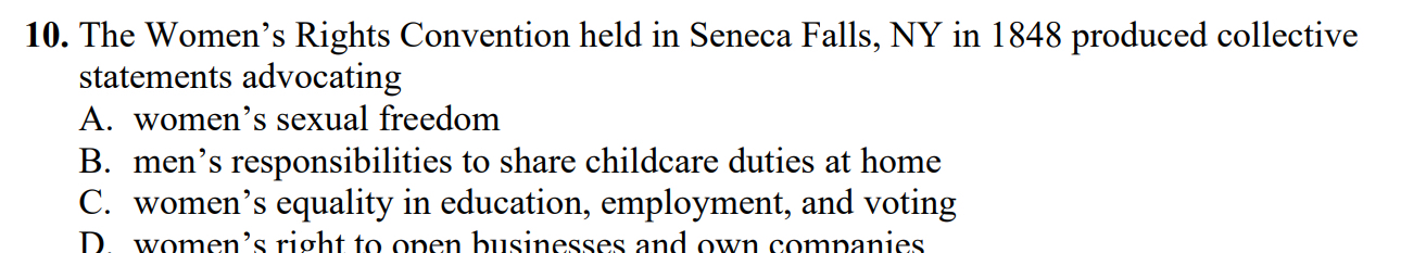 Solved The Women's Rights Convention held in Seneca Falls, | Chegg.com