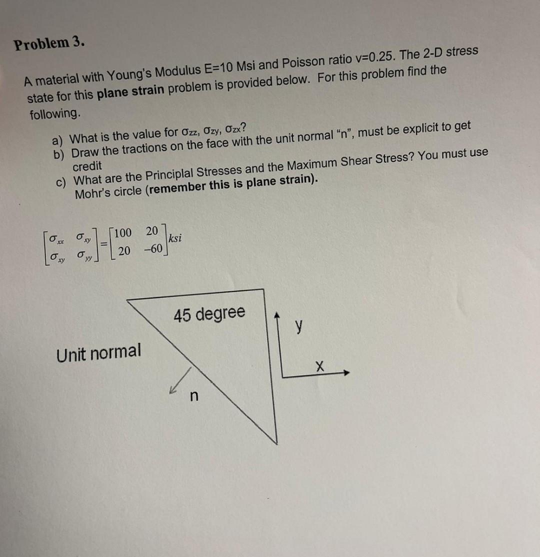 Solved Problem 3. A material with Young's Modulus E=10 Msi | Chegg.com