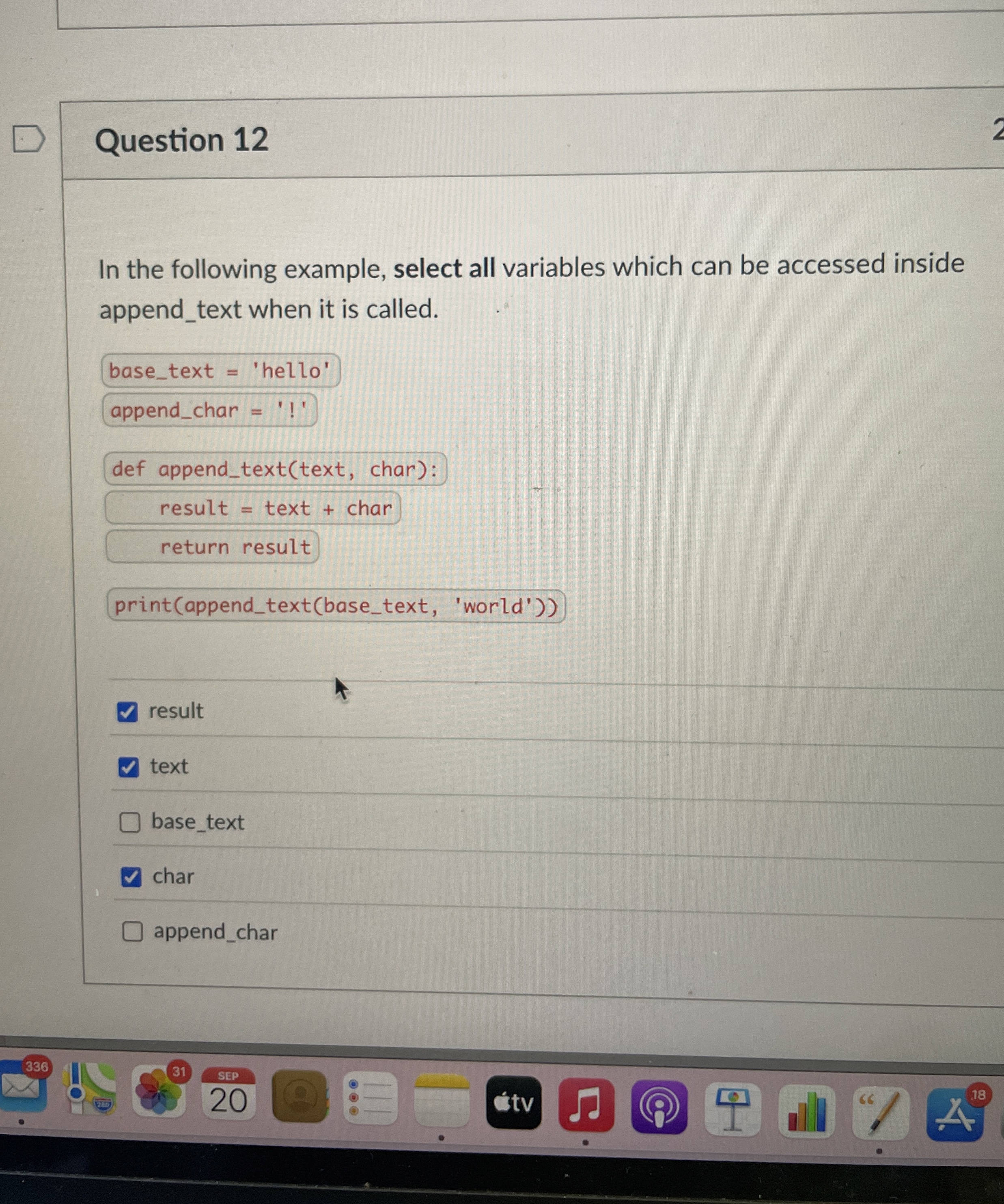 Solved Question 12In the following example, select all | Chegg.com