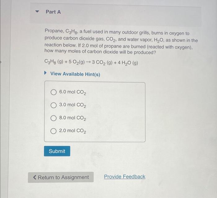 Solved The balanced chemical equation for the combustion of | Chegg.com